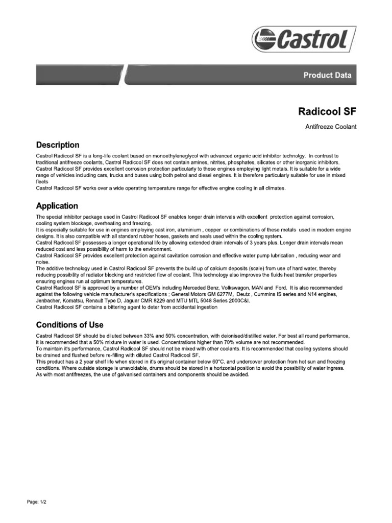 Castrol Radicool SF | PDF