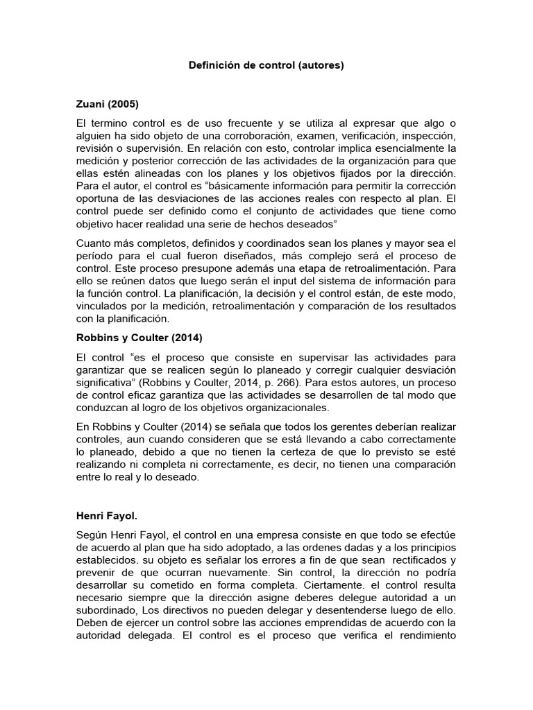 definición de control (autores) | PDF | Planificación | Medición