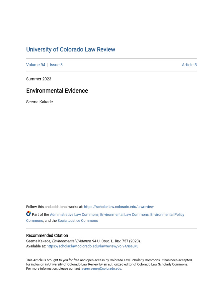 Environmental Evidence | PDF | Experience | Evidence
