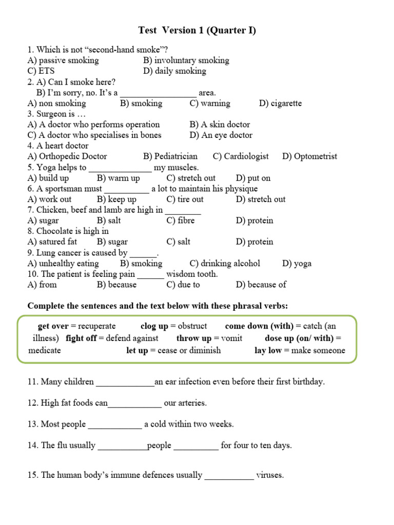 Test Version 1 (Quarter I) | PDF | Influenza | Greenhouse Effect