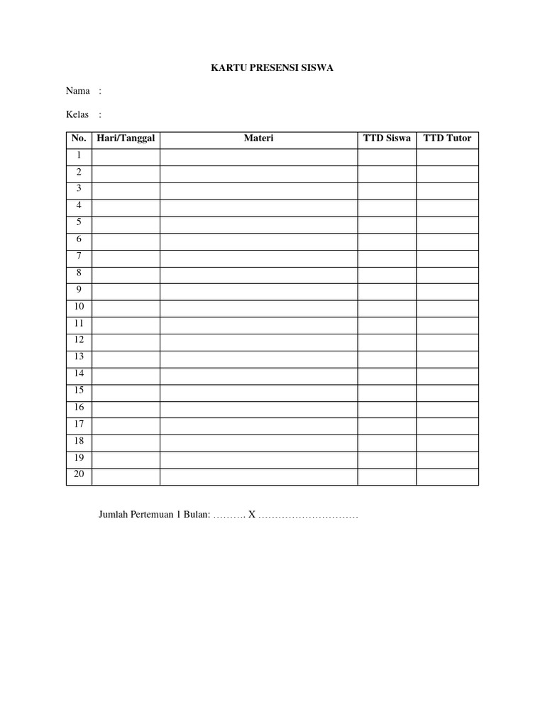 Kartu Presensi Siswa Pdf