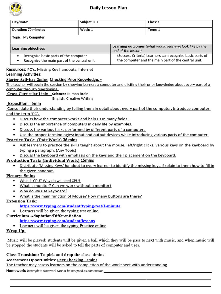 Week 1 Grade 1 | PDF | Learning | Lesson Plan