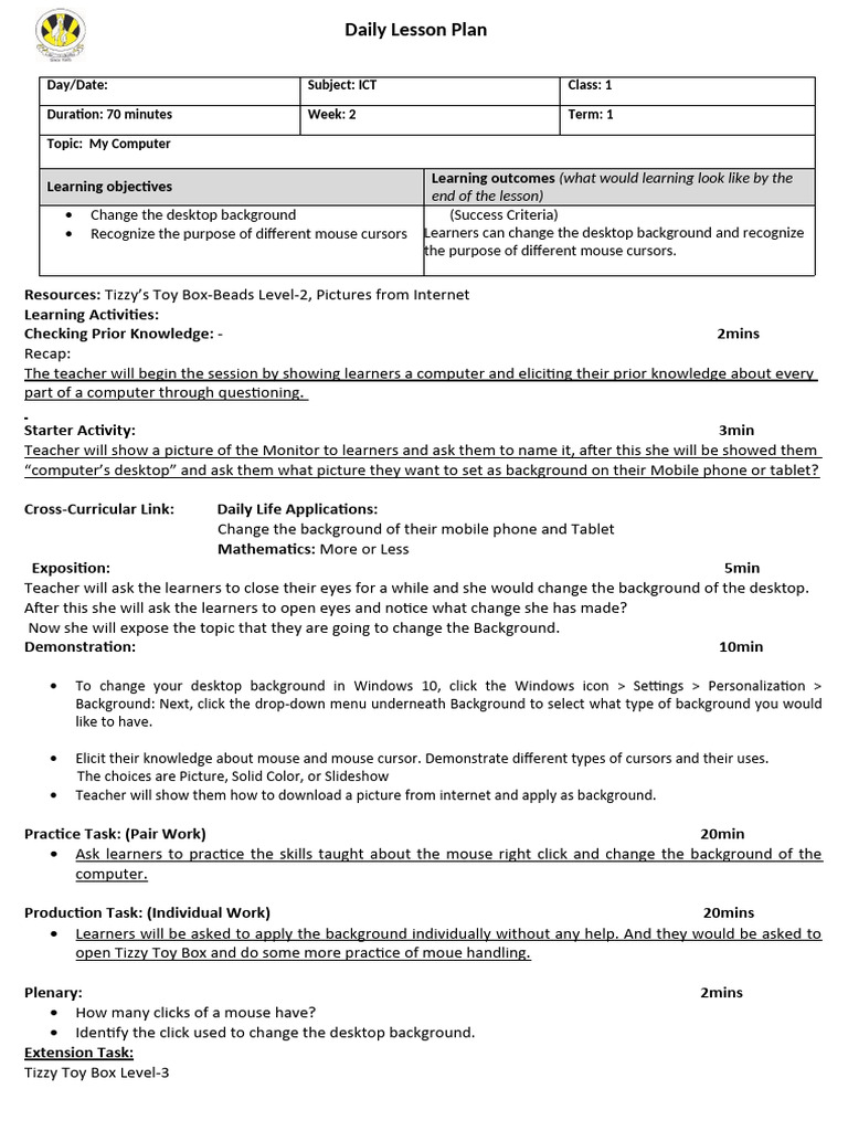 Week 2 Grade 1 | PDF | Learning | Desktop Computer