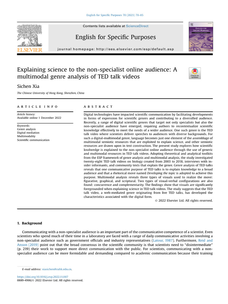 Explainning Science To The Non-Spectialist Online Audience - A Multimodal Genre Analysis of TED ...
