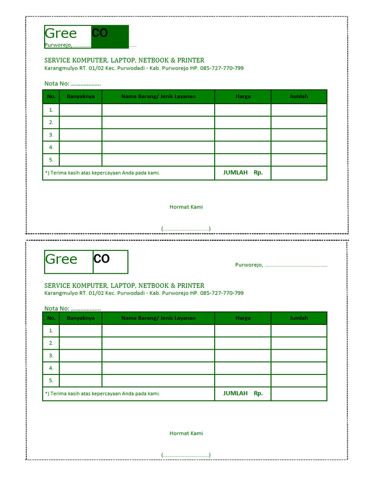 Template Nota Microsoft Worddocx | PDF | Komputer