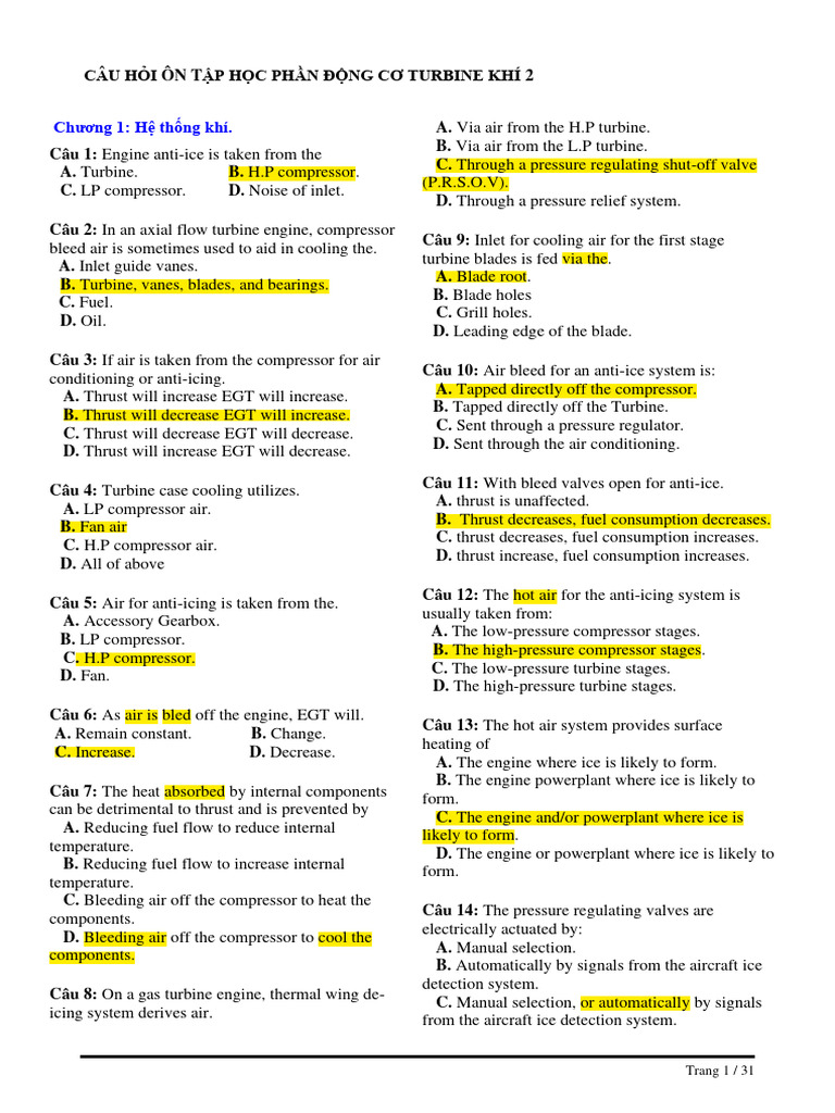 Turbine Engine Study Questions | PDF | Ignition System | Engines