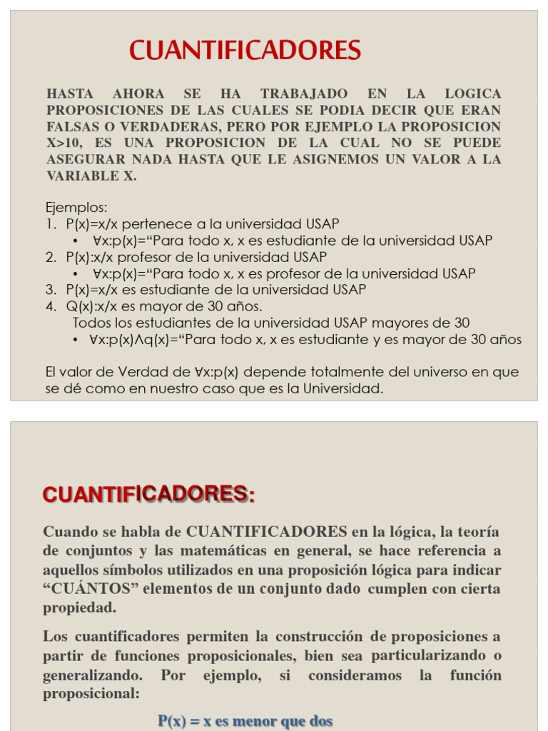Cuantificadores en Lógica Matemática | PDF | Proposición | Lógica ...