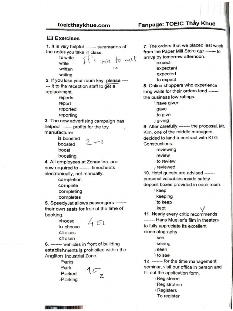 To V Ving Exercise | PDF
