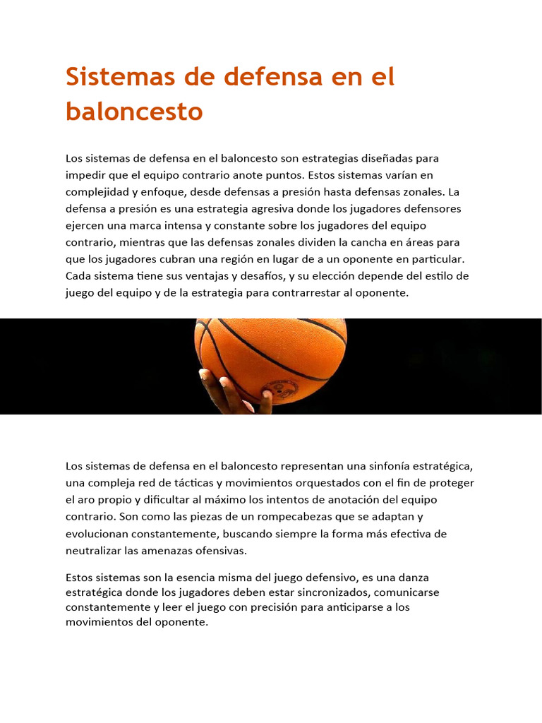 Sistemas de Defensa en El Baloncesto Defensa en Zona, Defensa A Presión ...