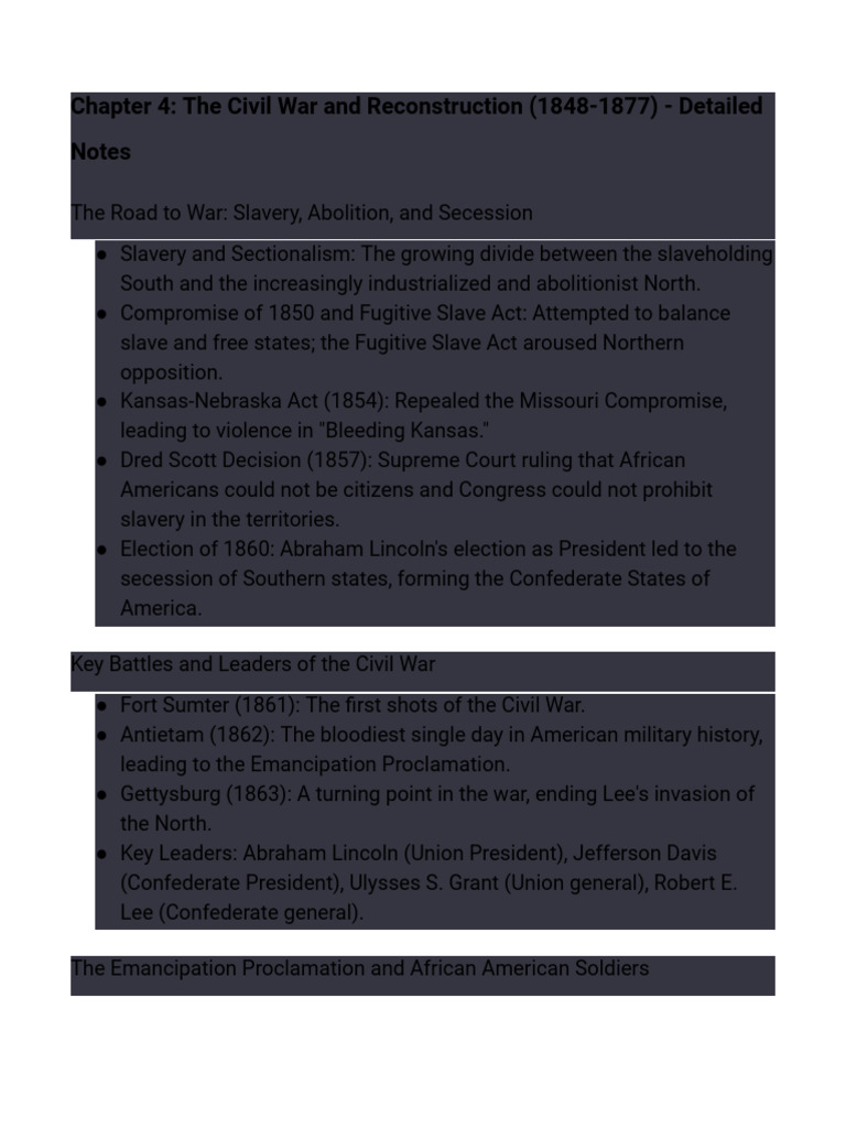 Civil War and Reconstruction Overview | PDF | Reconstruction Era ...