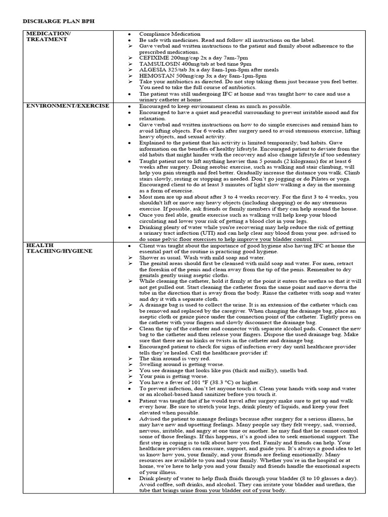 Discharge Plan BPH | PDF | Urinary Incontinence | Prostate