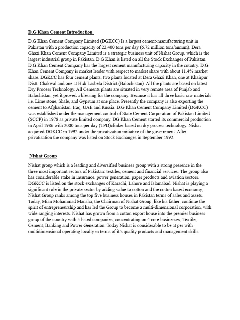 D.G Khan Introduction | PDF | Cement | Pakistan