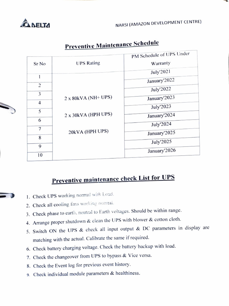 UPS Maintenance Schedule for BOM14 | PDF | Computer Engineering ...