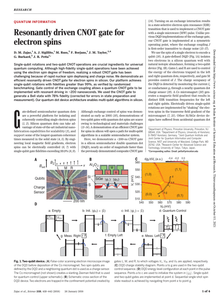 Zajac Et Al. - 2018 - Resonantly Driven CNOT Gate For Electron Spins ...