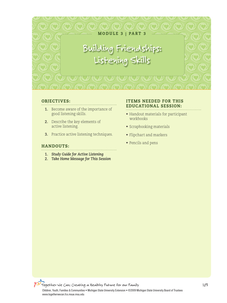 Mod 3 Building Friendships Listening Skills | PDF | Cognitive Science