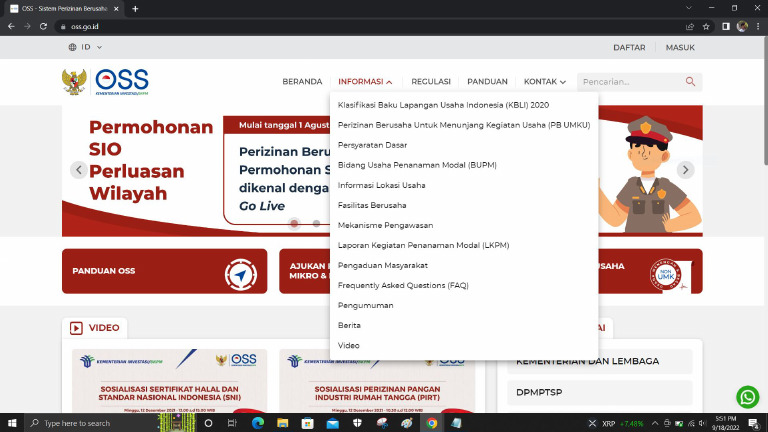 Pic Web OSS Informasi Kode KBLI Tahun 2020 | PDF