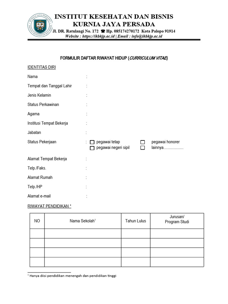 Formulir Daftar Riwayat Hidup Pemohon KJP | PDF