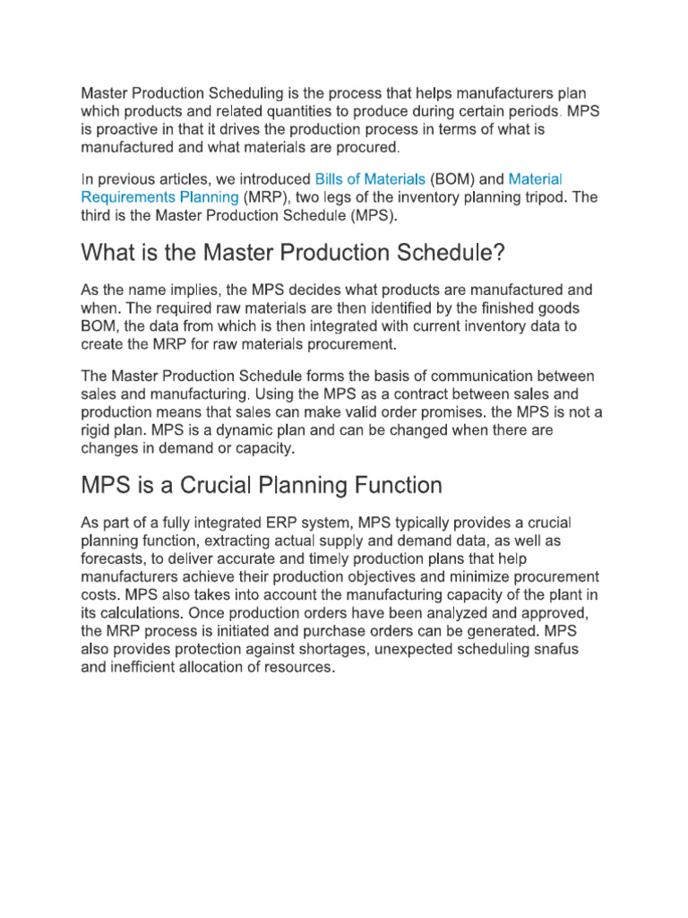 Master Production Scheduling | PDF