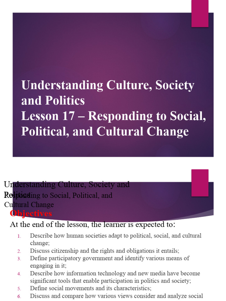 UCSP Lesson17 Responding To Social Political and Cultural Change | PDF