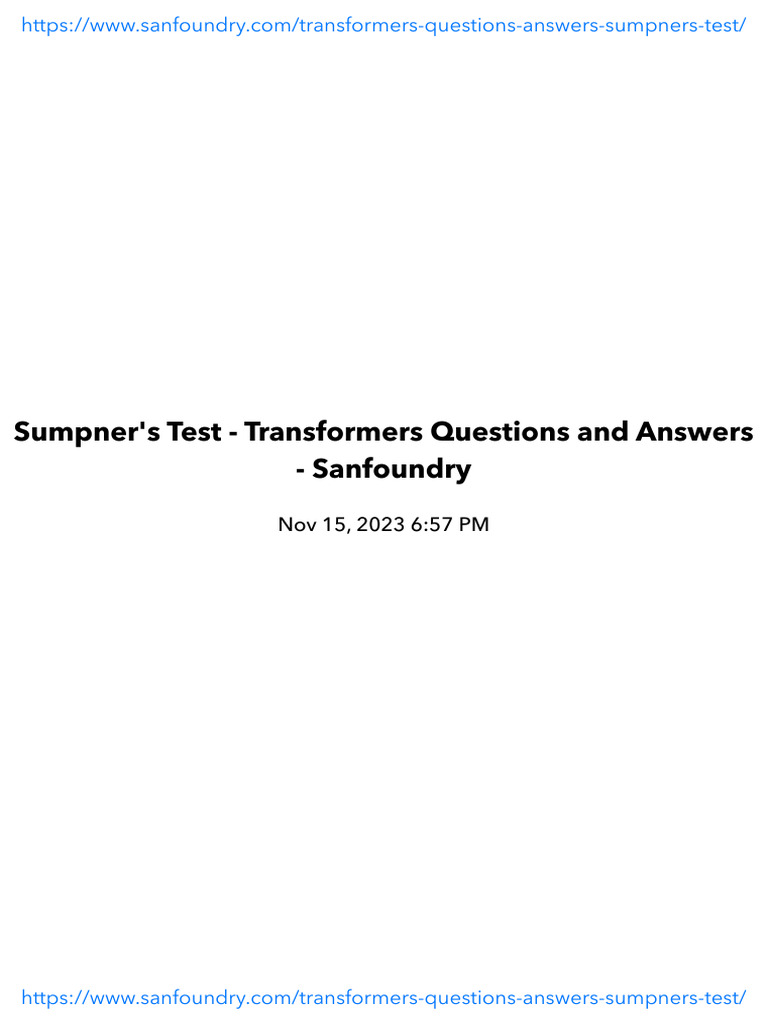 Sumpner's Test - Transformers Questions and Answers - Sanfoundry | PDF ...