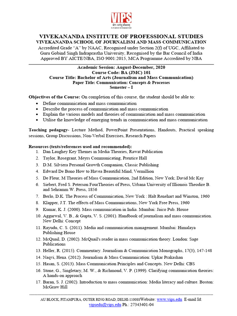 Ba Jmc 101 Lesson Plan Question Bank Pdf Communication