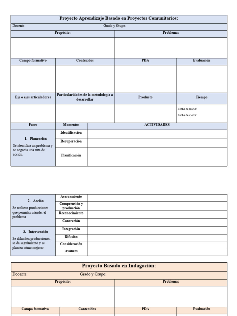 Formatos para Proyectos. Zona 69. Editable | PDF | Evaluación | Sevicio ...