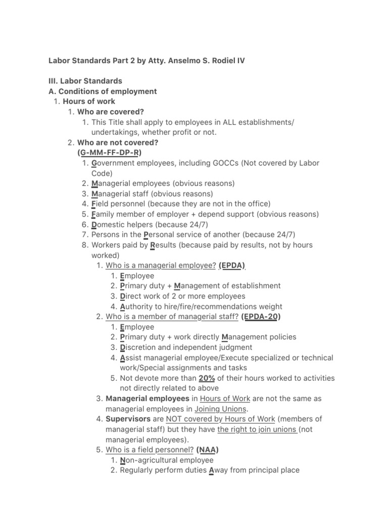 Labor Standards Part 2 by Atty. Anselmo S. Rodiel IV | PDF | Overtime ...