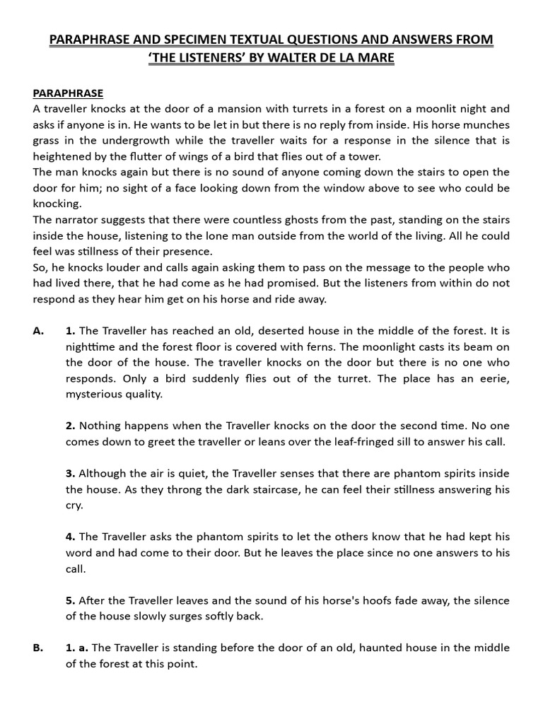 Paraphrase and Specimen Textual Questions and Answers From The ...