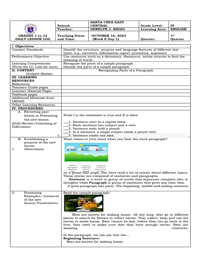 DLP in English-Q1 Week 8 Day 2 | PDF | Honey | Bees