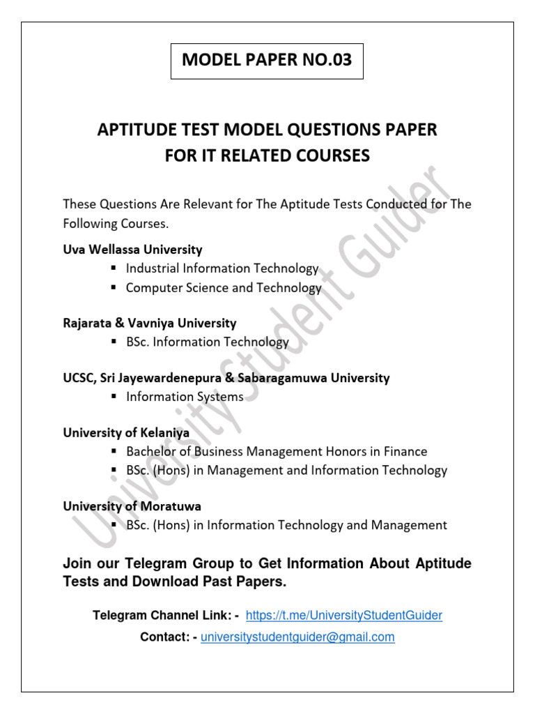 USG MODEL PAPER No.03 - IT Related Aptitude Tests | PDF | Computer ...