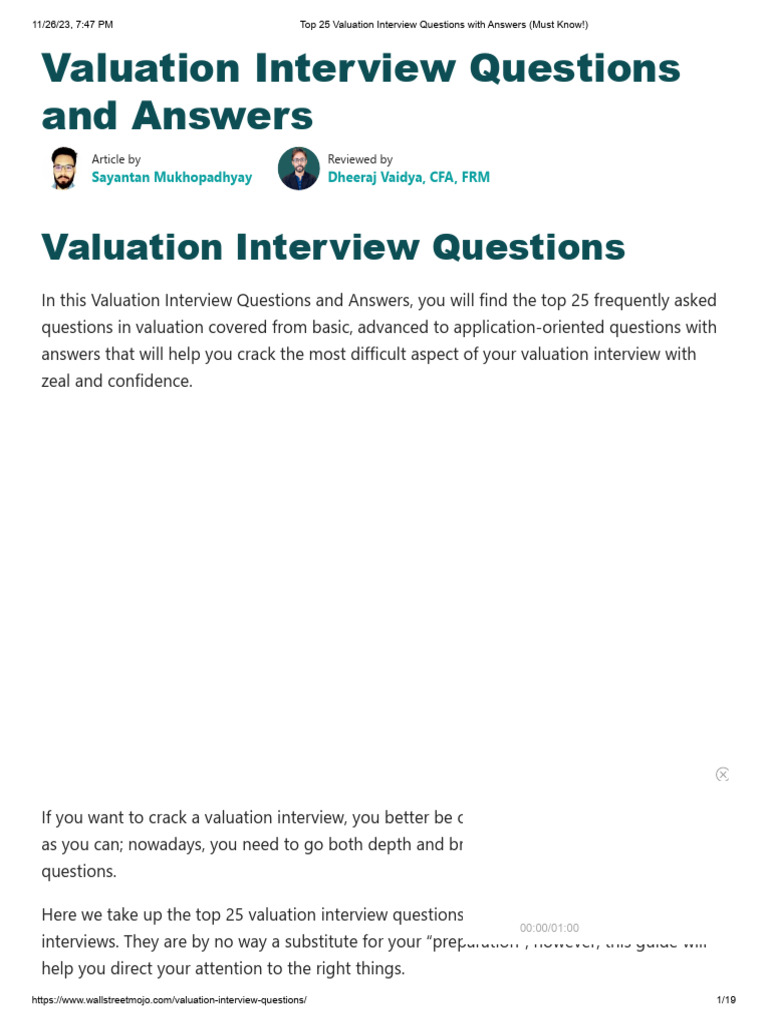 Top 25 Valuation Interview Questions With Answers (Must Know!) | PDF | Valuation (Finance ...