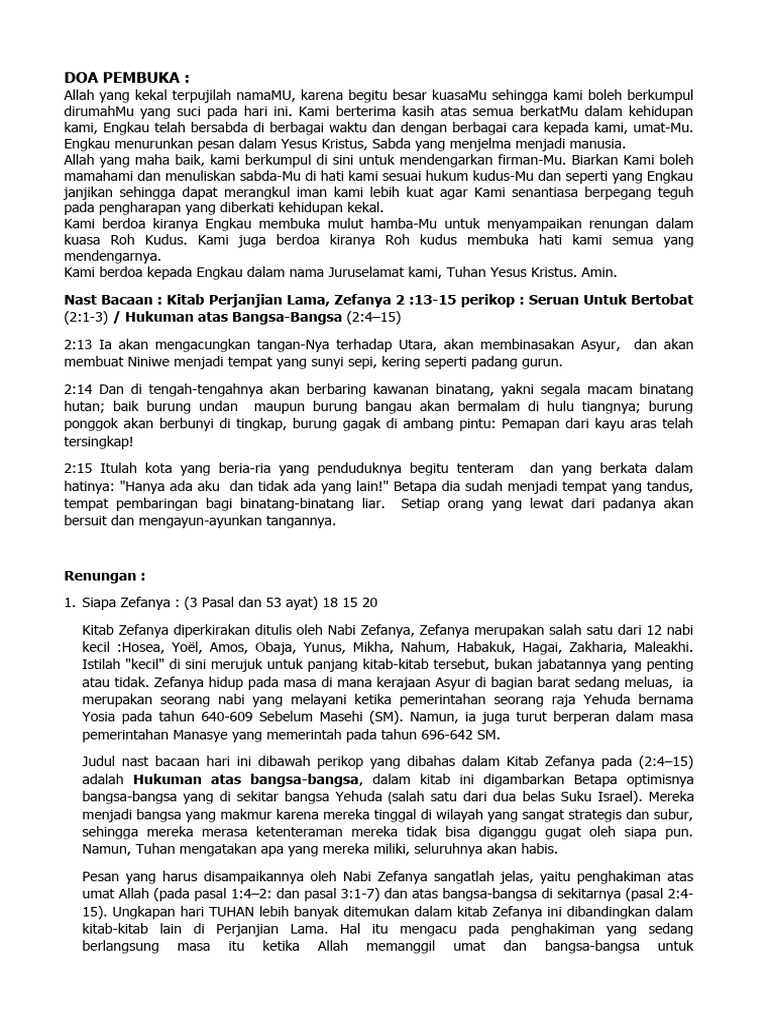 Renungan Zefanya: Ketaatan kepada Tuhan | PDF