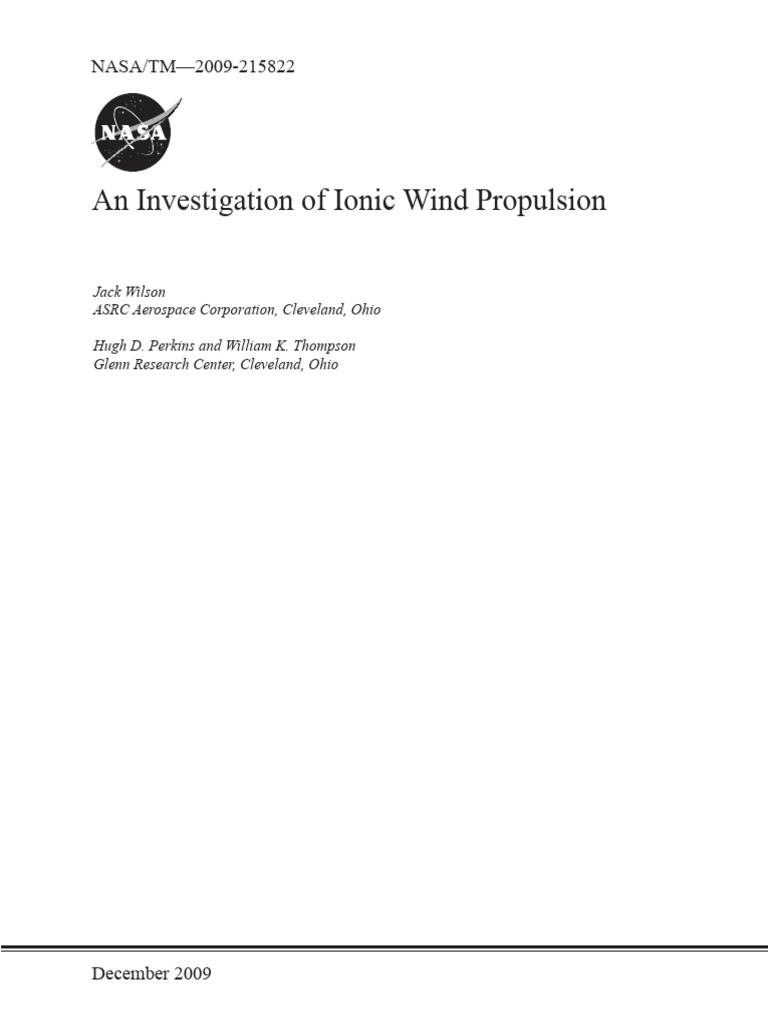 An Investigation of Ionic Wind Propulsion: NASA/TM-2009-215822 | PDF ...