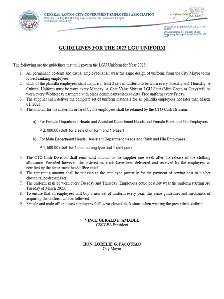 2023 LGU Uniform Guidelines | PDF | Trousers | Uniforms