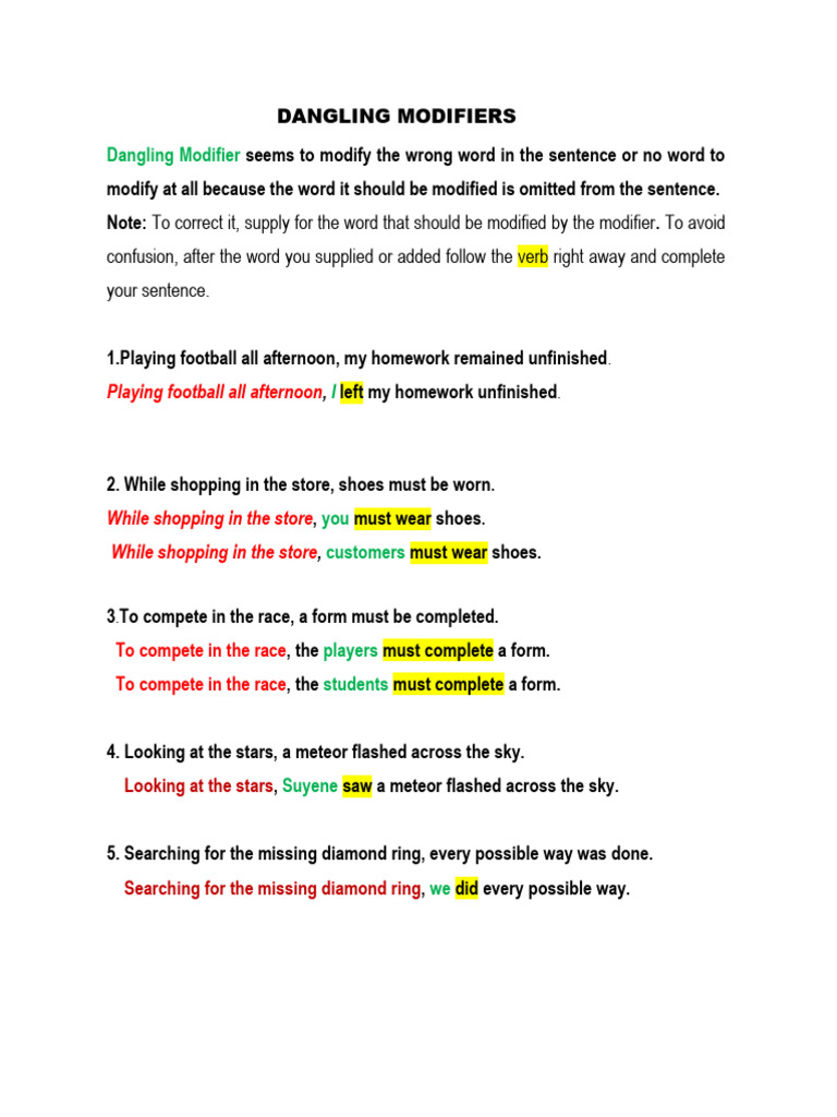 Dangling Modifiers | PDF