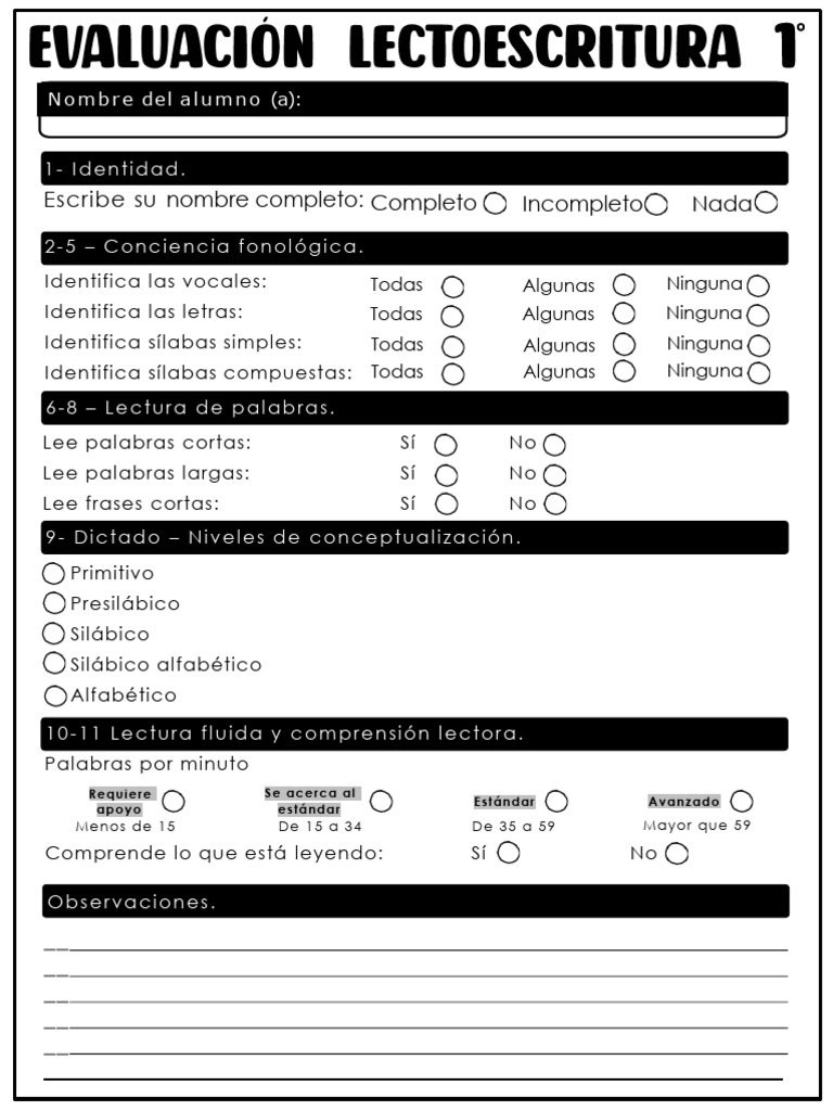 1 A 3 Primaria EVALUACION LECTOESCRITURA | PDF | Sílaba | Vocal