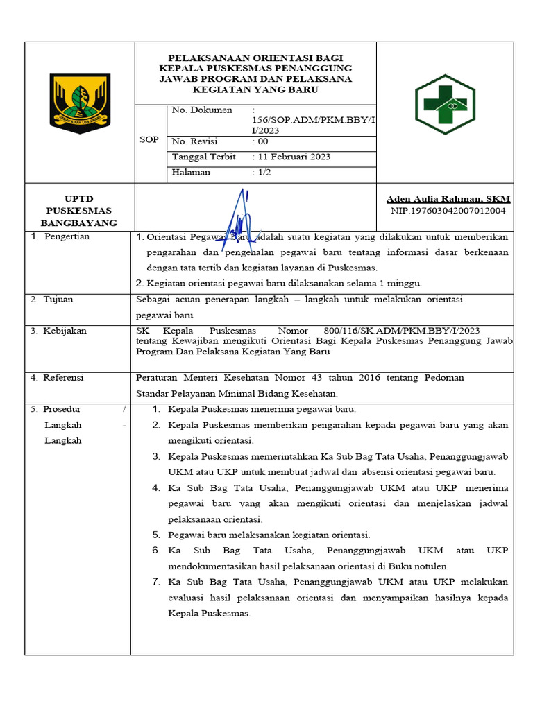 1.3.5 A SOP Orientasi PEGAWAI BARU | PDF