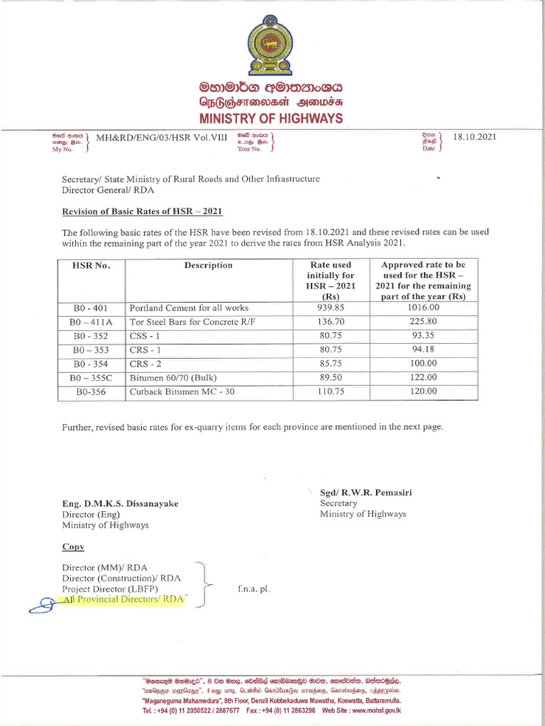 Revision of Basic Rates of HSR - 2021 | PDF