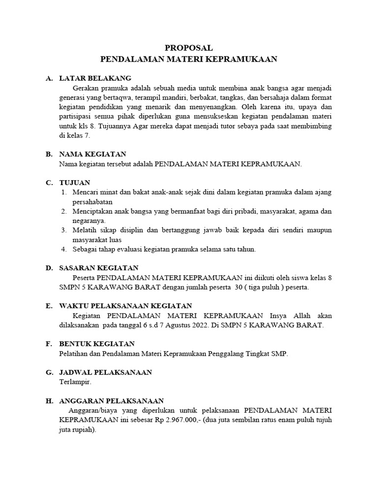 Contoh Proposal Pramuka 1 | PDF | Perjalanan