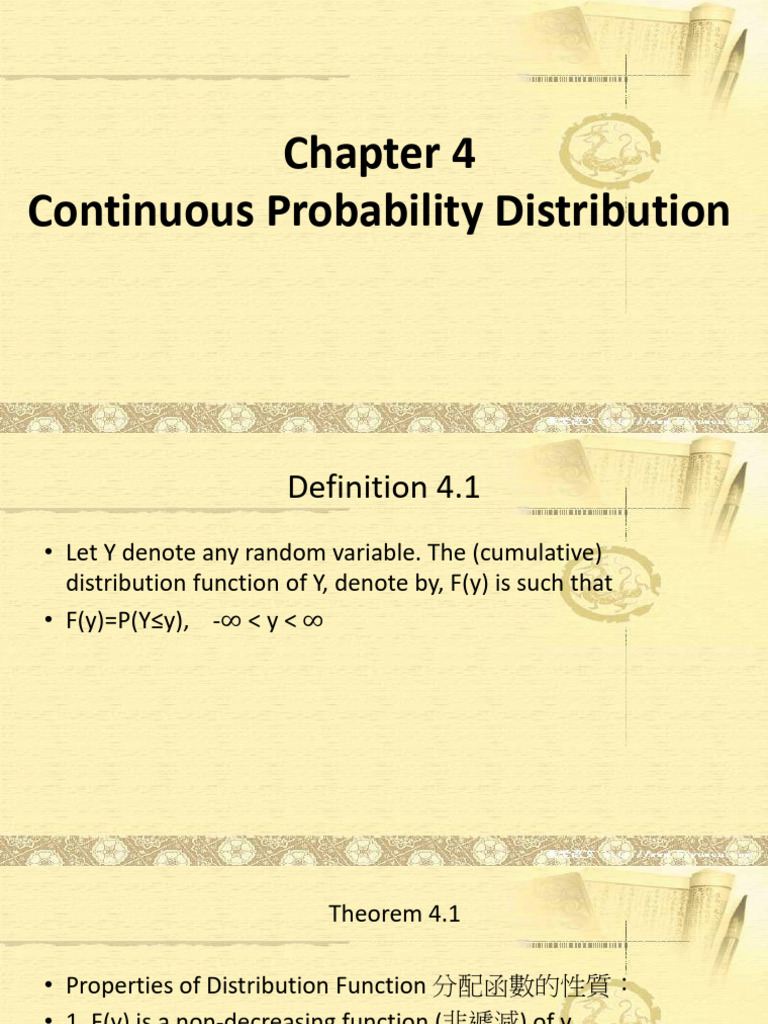 Chapter 4 Continuous Probability Distribution | PDF | Mathematical Analysis | Measure Theory