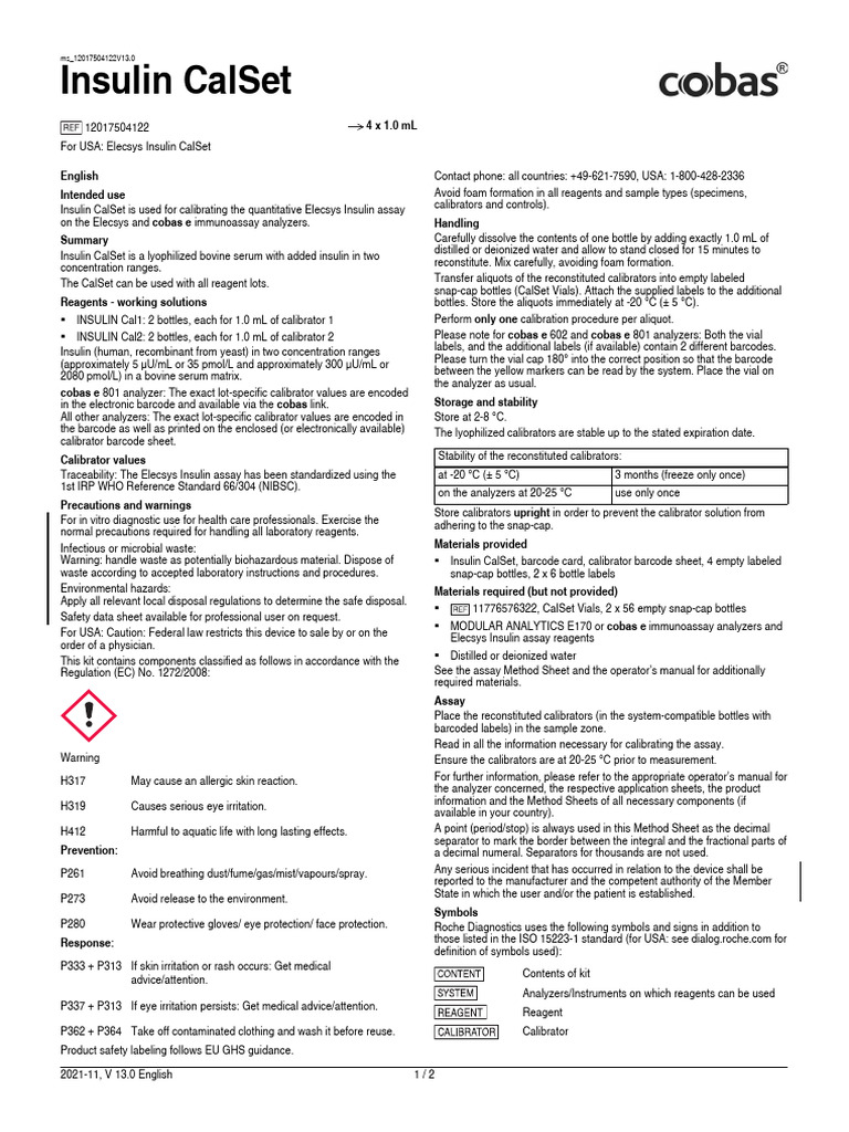 Insulin CalSet Calibration Guide | PDF | Assay | Immunoassay