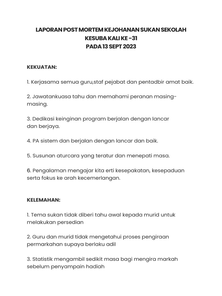 Post Mortem Sukan 2023 | PDF