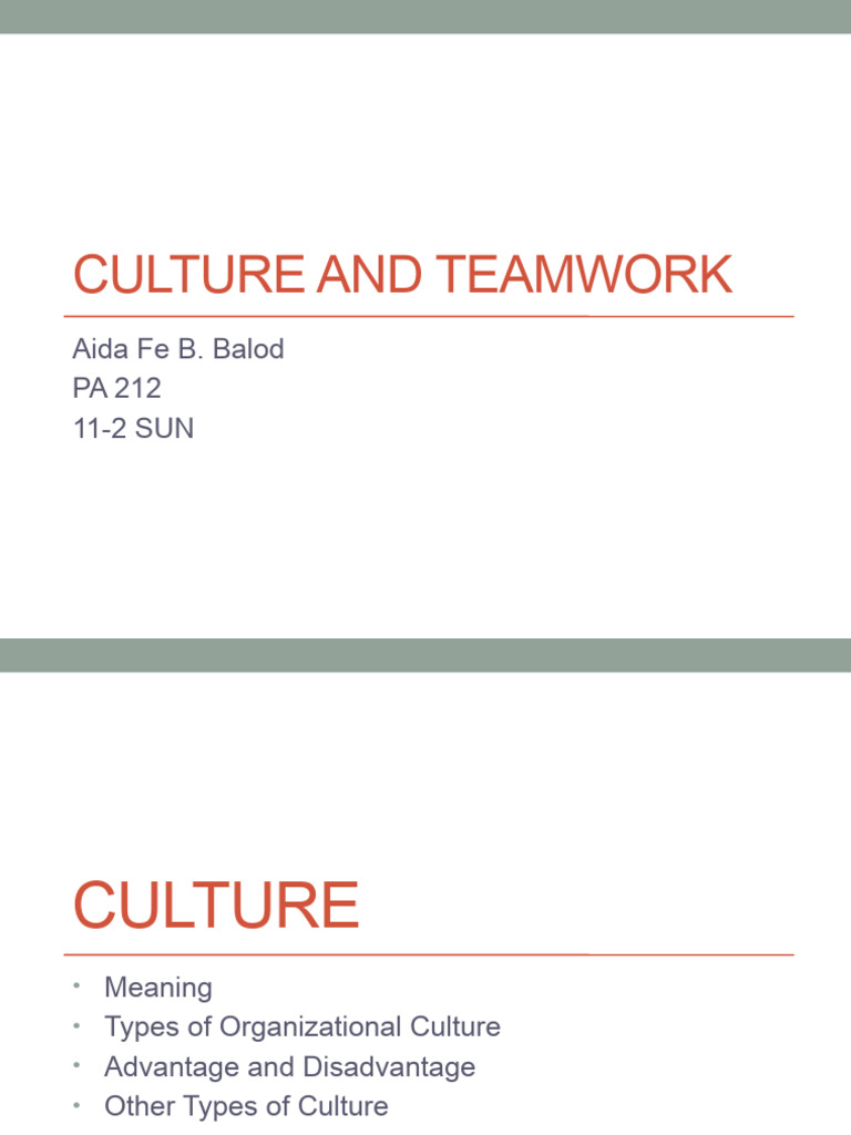 Culture and Teamwork | PDF | Organizational Culture | Leadership