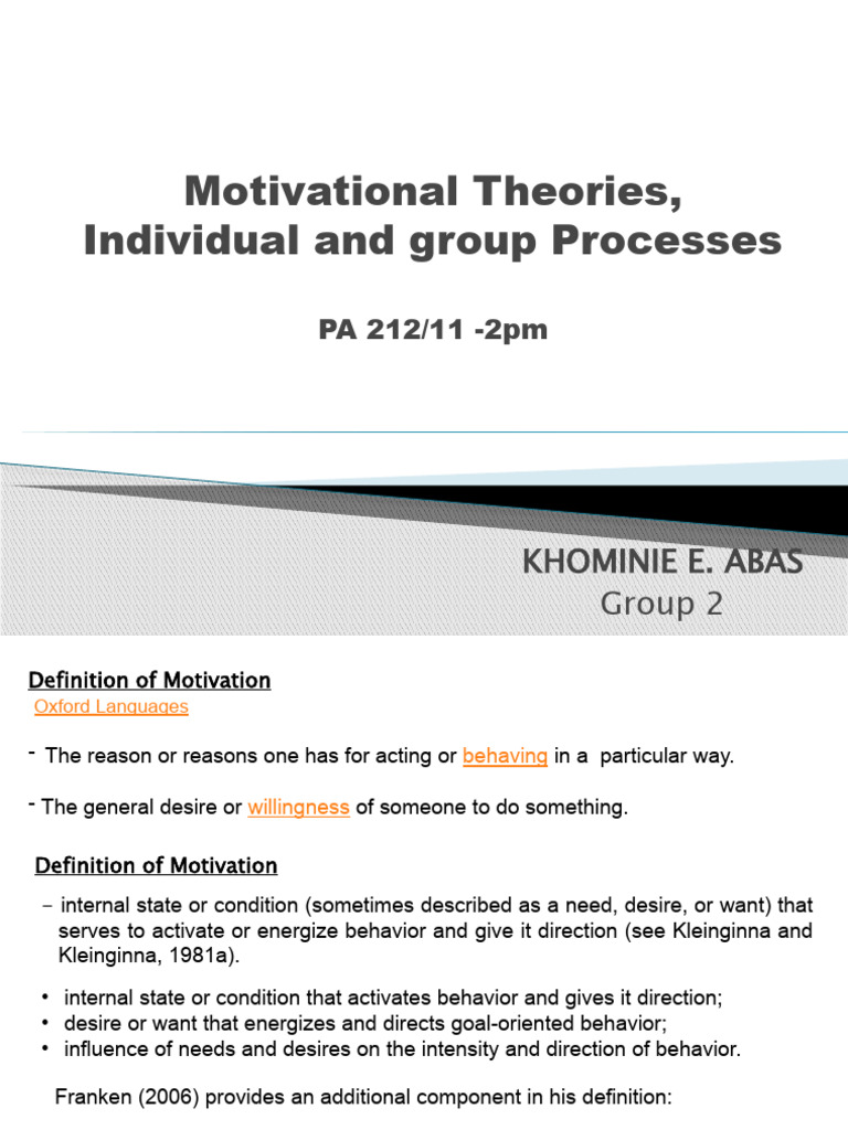 Motivational Theories Individual and Group Processes 2 | PDF ...