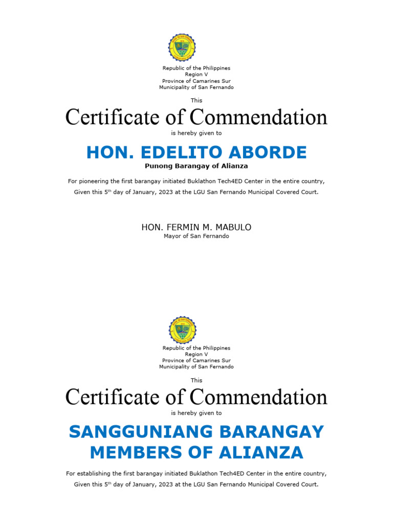 Certificate of Commendation | PDF | Philippines