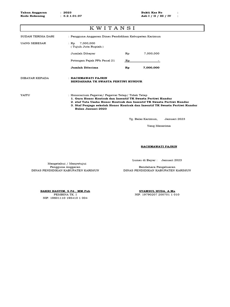 Kwitansi Insentif Dinas | PDF