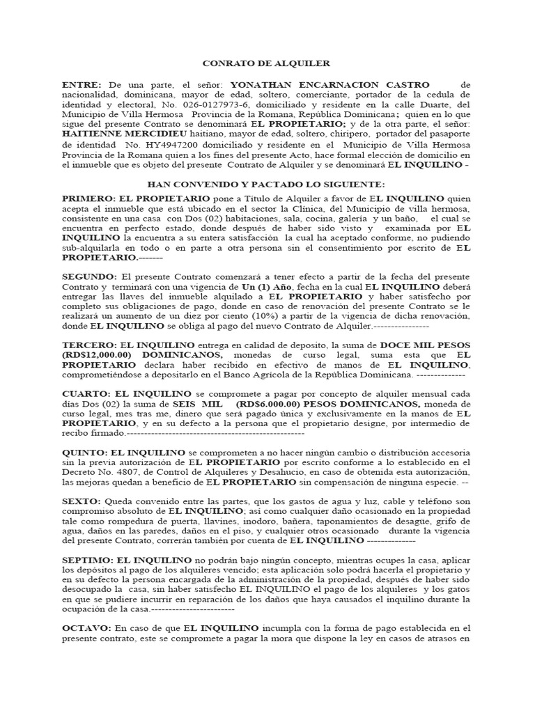 CONTRATO DE ALQUILER de MARTIN CELL | PDF | Desalojo | Justicia