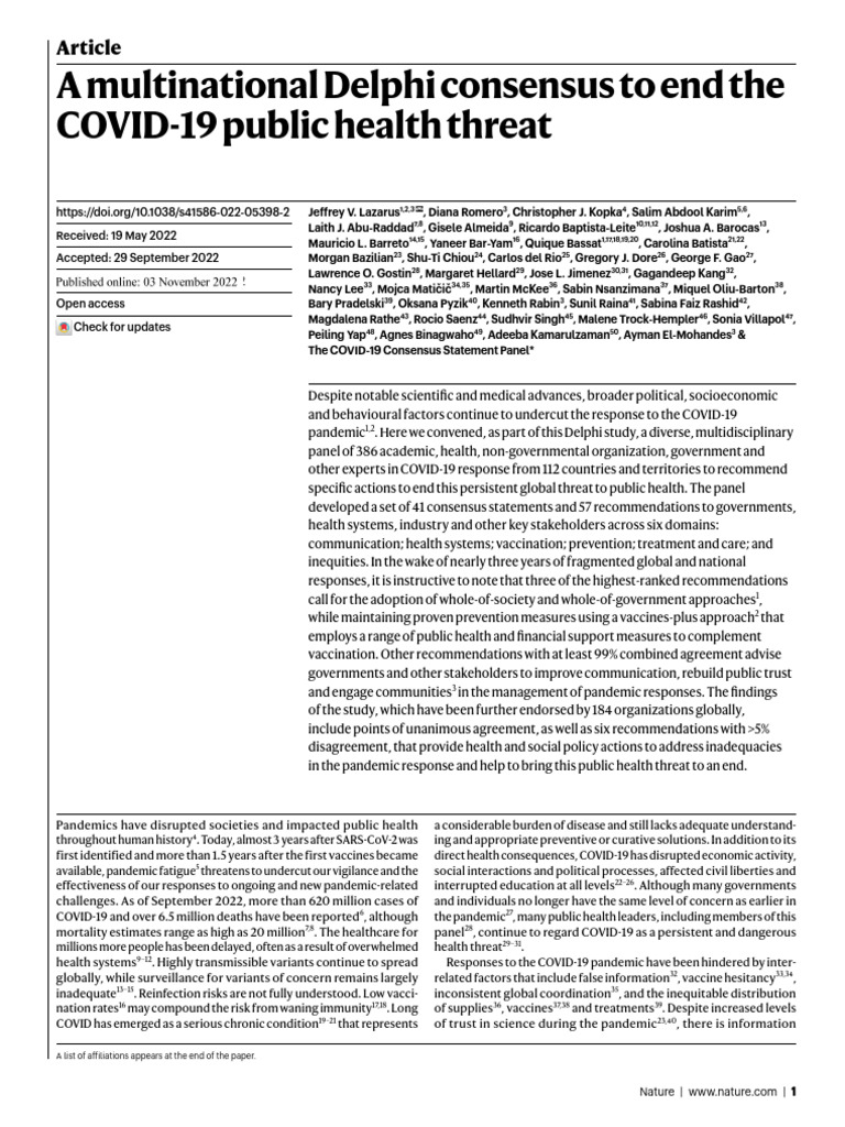 A Multinational Delphi Consensus To End The COVID-19 Public Health ...