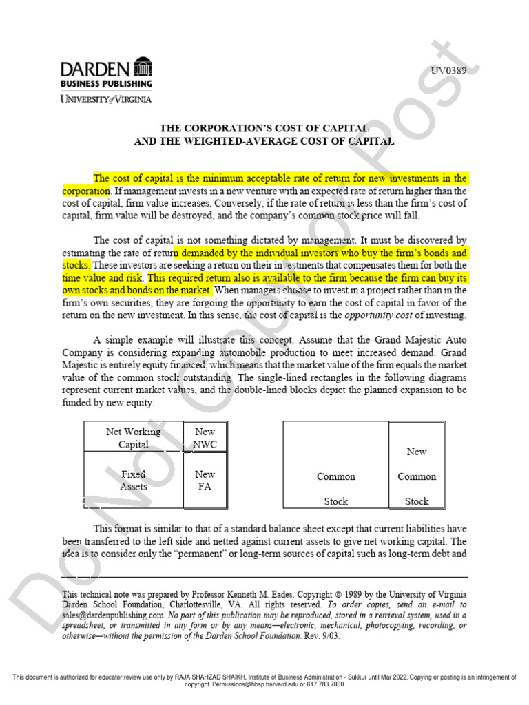 Wacc Example HBR | PDF | Cost Of Capital | Stocks