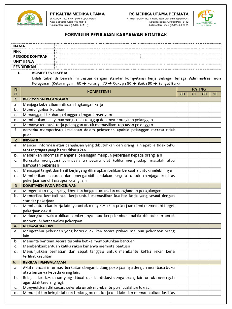 (2023) Keuangan - Formulir Penilaian Karyawan Kontrak | PDF